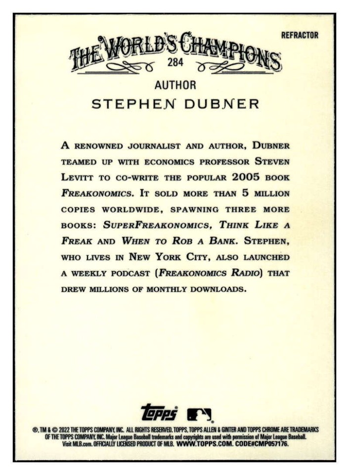 STEPHEN DUBNER 2022 Topps Allen Ginter Chrome Refractor #284 Author NM+ ...