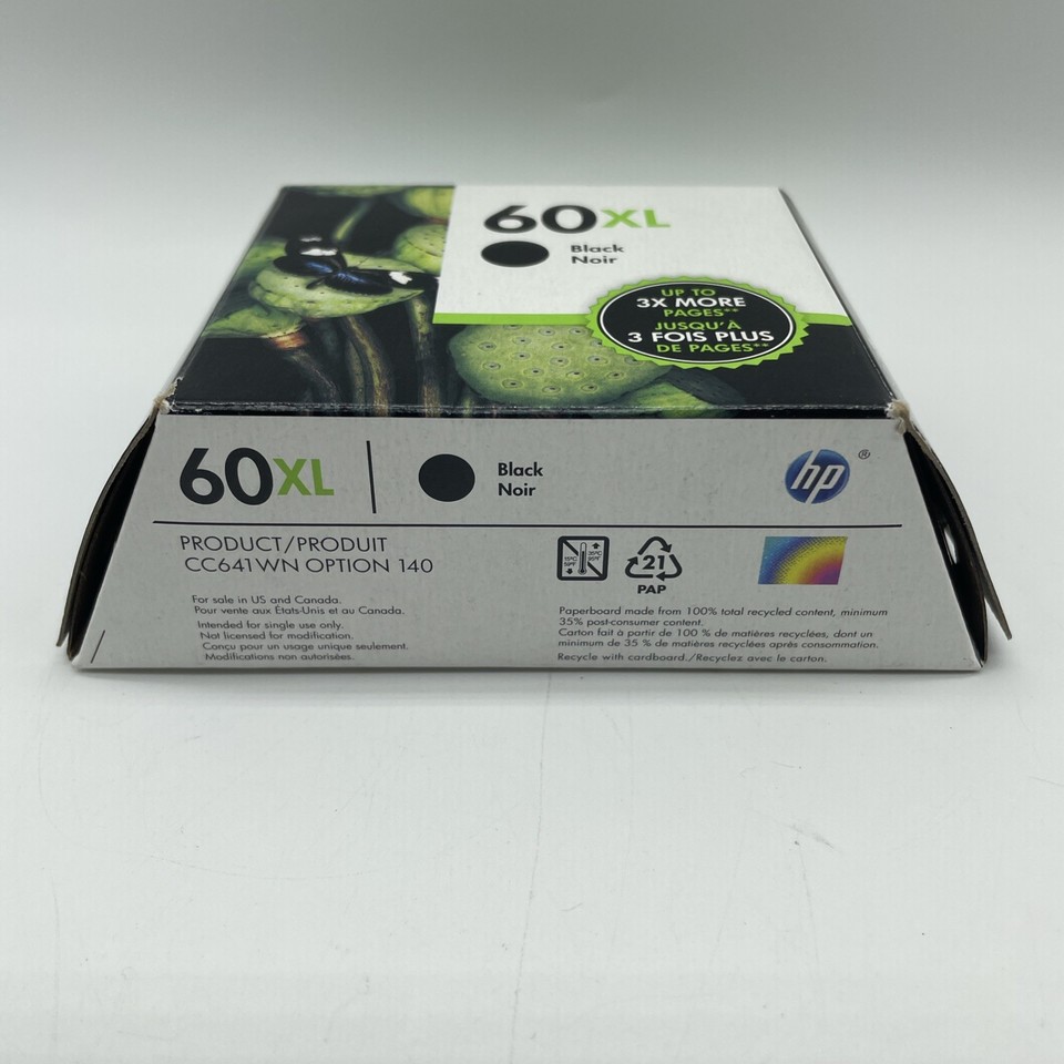 HP 60XL Black Ink Cartridge High Yield OEM New Sealed Expired - Free ...
