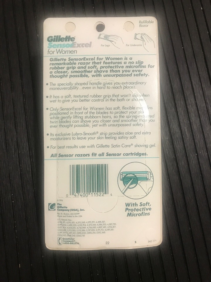 Gillette Sensor Excel Women Handle Shaver w 2 Blade Made USA Vintage ...