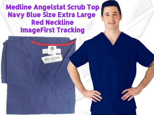 NEW Medline Navy Blue Unisex Angelstat Scrubs Scrub Top ImageFirst COG ...