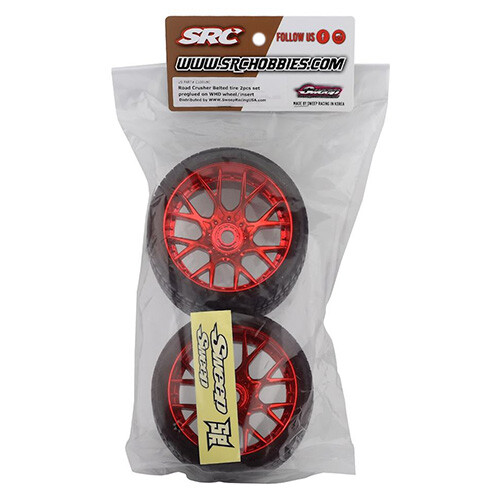 Sweep Racing SRC Road Crusher Belted Pre-Mounted Tires/Red Wheel (2pc ...
