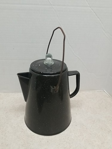 Black Enamelled Coffee Pot Cowboy Pot, Perculator Lid, Prepper, Camping ...