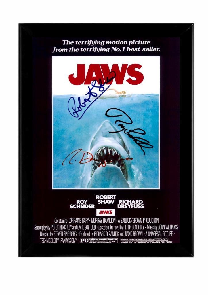 JAWS CAST X3 SIGNED & FRAMED PHOTO POSTER 12"X8" A4 Roy Scheider ...