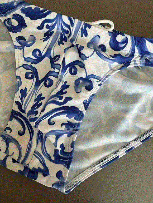 New Men's Sexy Blue Scroll Low Rise Bikini Swim Brief w/Contoured Pouch ...