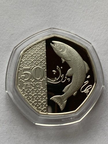 2023 Atlantic Salmon 50p Coin Brilliant Uncirculated PROOF PRIVY MARK ...