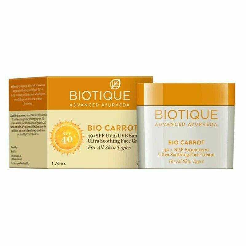 Biotique Bio Carrot 40+ SPF Sunscreen Ultra Soothing Face Cream (50gm ...