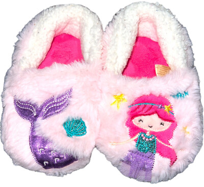 Wonder Nation Girl’s MERMAID Pink Fuzzy Slippers Size 7/8 Soft & Comfy ...