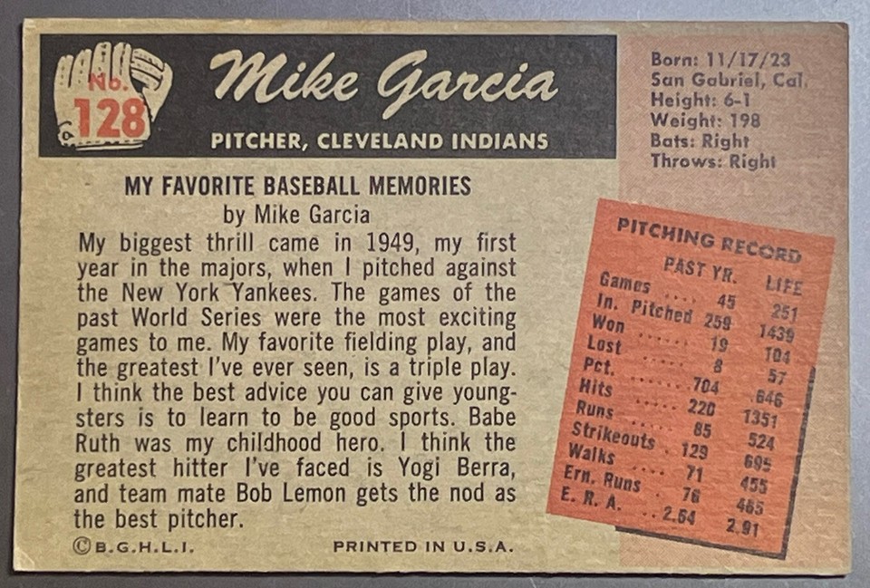 1955 Bowman - #128 Mike Garcia Indians EX-MT+ Nice Color Gloss Centered ...