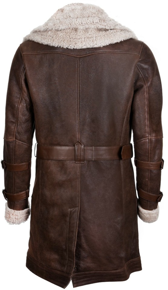 Men's Brown 3/4 Warm Merino Genuine Leather Sheepskin Trench Reefer ...