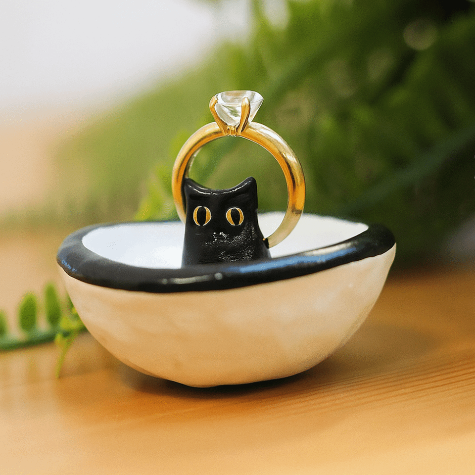 Cute Cat Ring Holder Resin Ring Dish Crafts Kitten Ring Stand Entrance ...