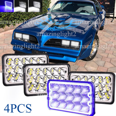 4pcs 4x6'' LED Headlights Hi/Lo Blue DRL Fit 1977-1981 Pontiac Firebird ...