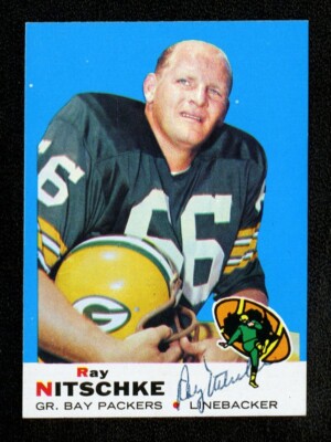 1969 TOPPS #55 RAY NITSCHKE AUTOGRAPHED ON FINEST QUALITY CARD GREEN ...