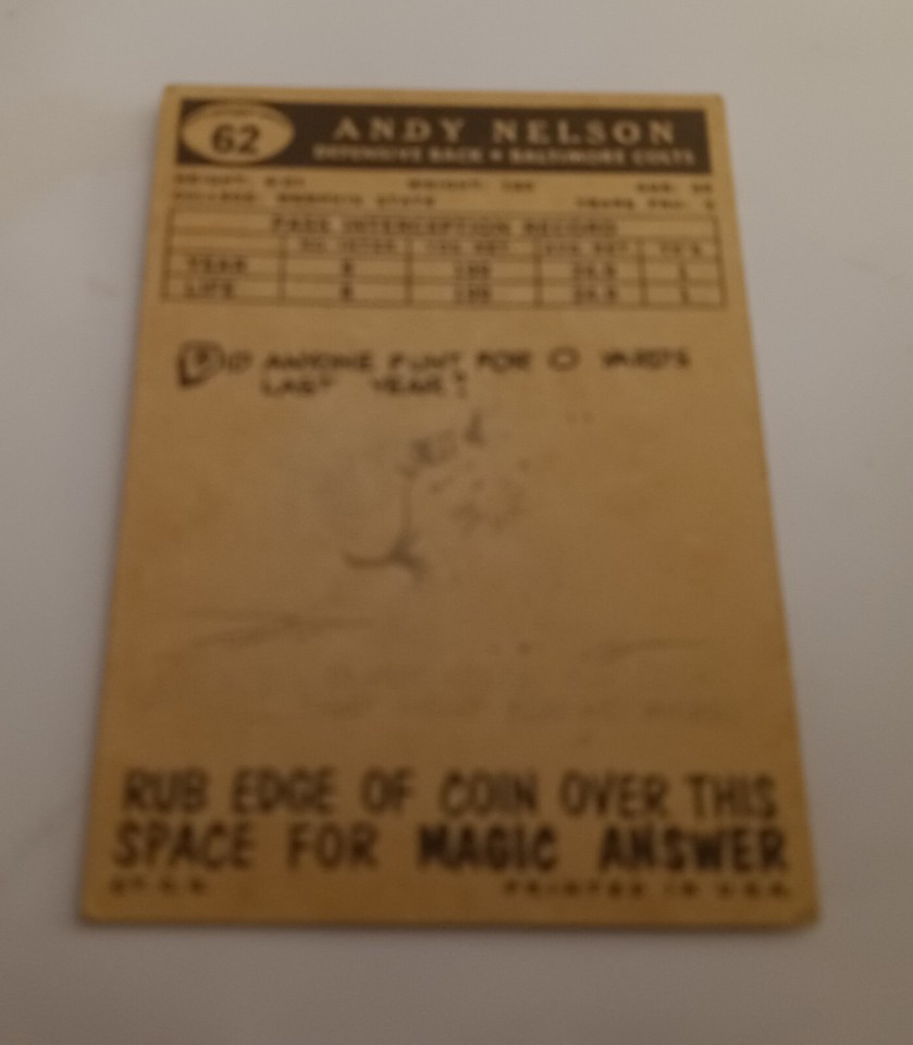 1959 Andy Nelson Topps NFL Football ROOKIE Card Baltimore Colts #62 | eBay
