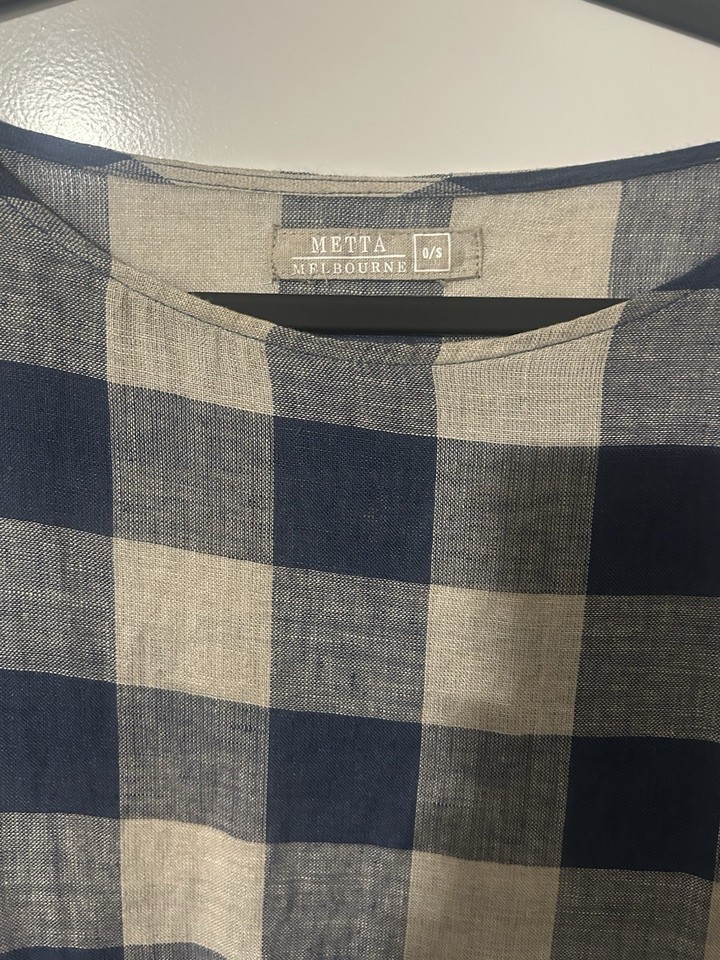 metta melbourne Olive Dress - OS Blue/beige checked Gauze Linen | eBay ...