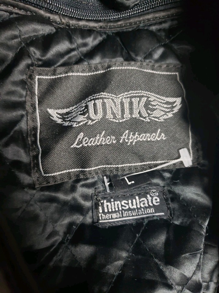 UNIK Leather Jacket Womens Large Black Fringe Motorcycle Western Rose ...