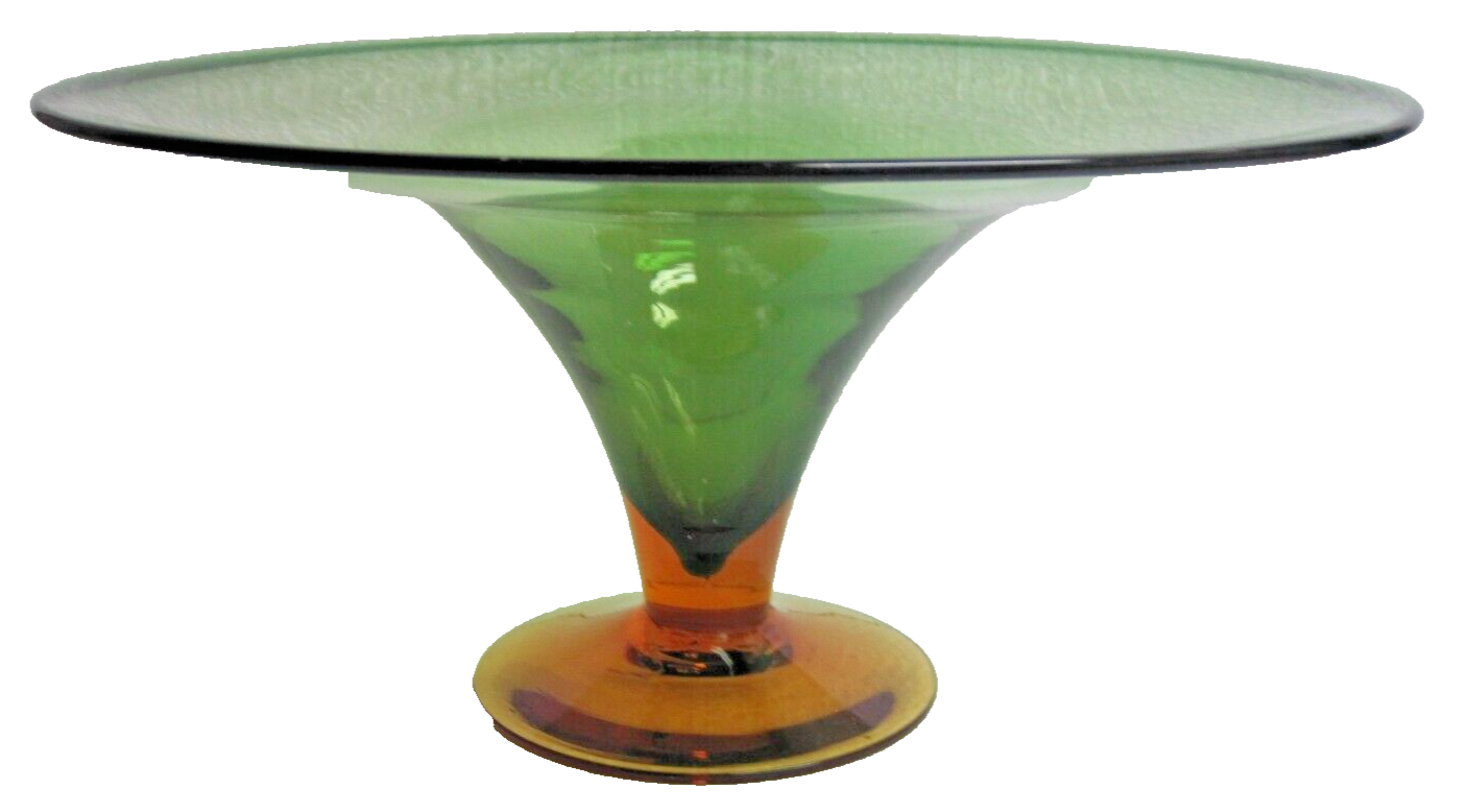 Blenko Large Glass Centerpiece 13.5" Green Amber Yellow Pedestal ...