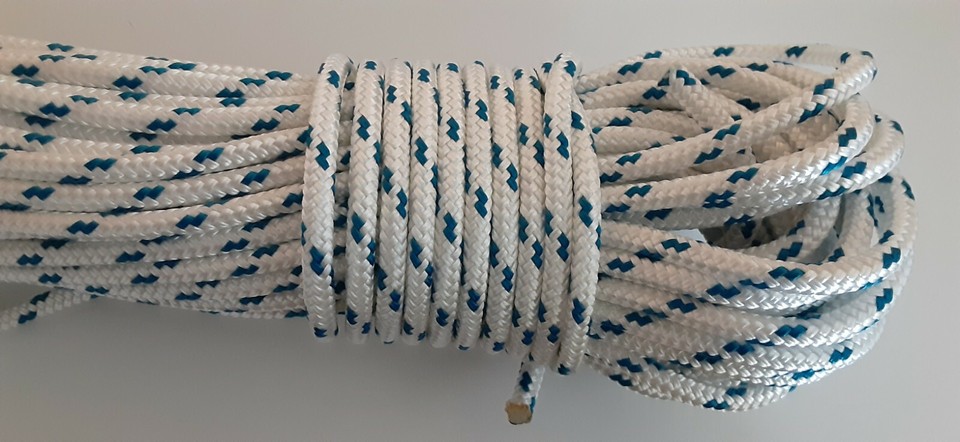 5/16 x 100 ft. Double Braid-Yacht Braid polyester rope hank. White/Blue ...