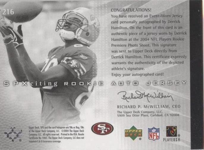 2004 SPx Derrick Hamilton #216 for sale | eBay
