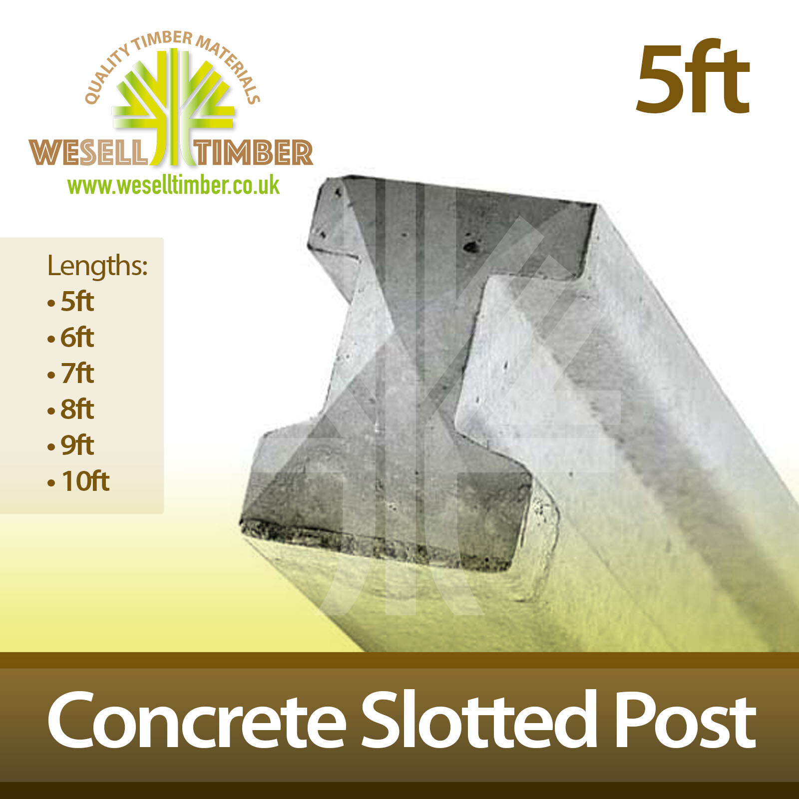 5FT Reinforced Intermediate Slotted Concrete Fencing Post (Collect or ...