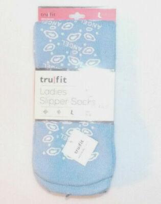 Tru Fit Ladies Slipper Sock Non Slip White Angel Light Blue 9-11 NWT | eBay