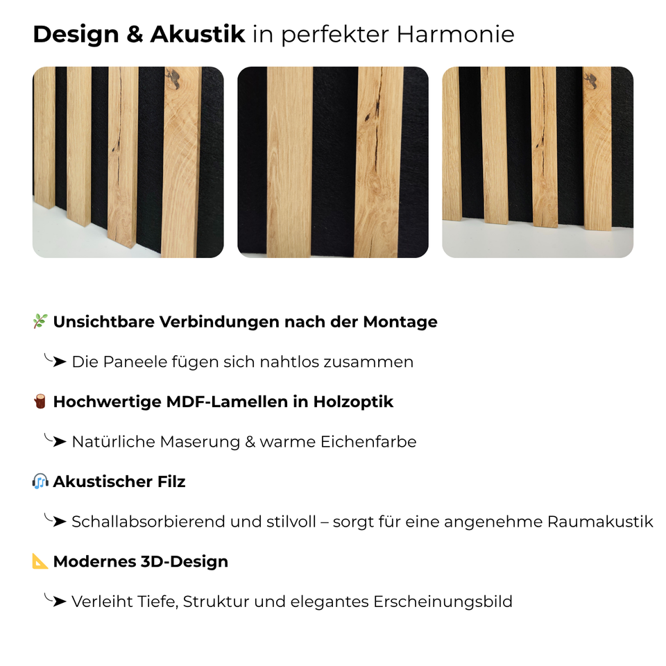 3D Akustikpaneele Filz Wandpaneele Holzpaneele Lamellenwand 240x53 ...