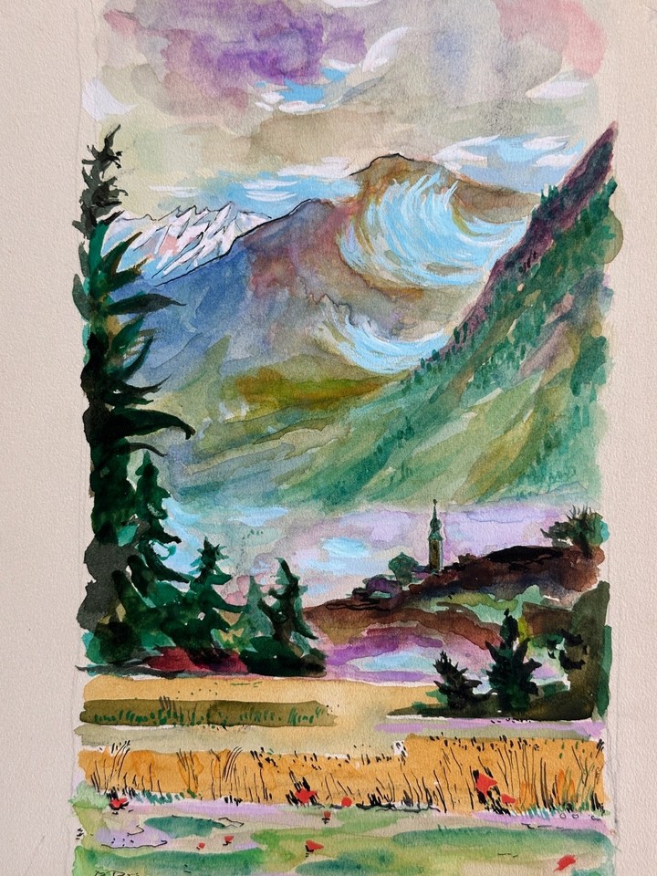 Dessin Ancien jean Terles Paysage Vallée Montagne 1930 aquarelle | eBay