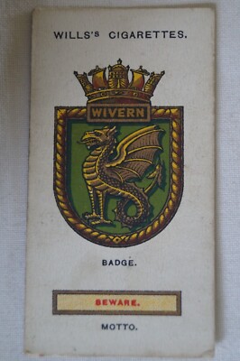Ships Badges Vintage 1925 Pre WWII Wills Classic Collector Card Wivern ...