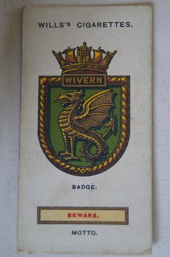 Ships Badges Vintage 1925 Pre WWII Wills Classic Collector Card Wivern ...