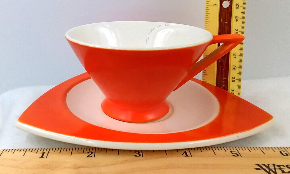 Salem Tricorne Streamline Cup and Saucer Orange White Art Deco Vintage ...