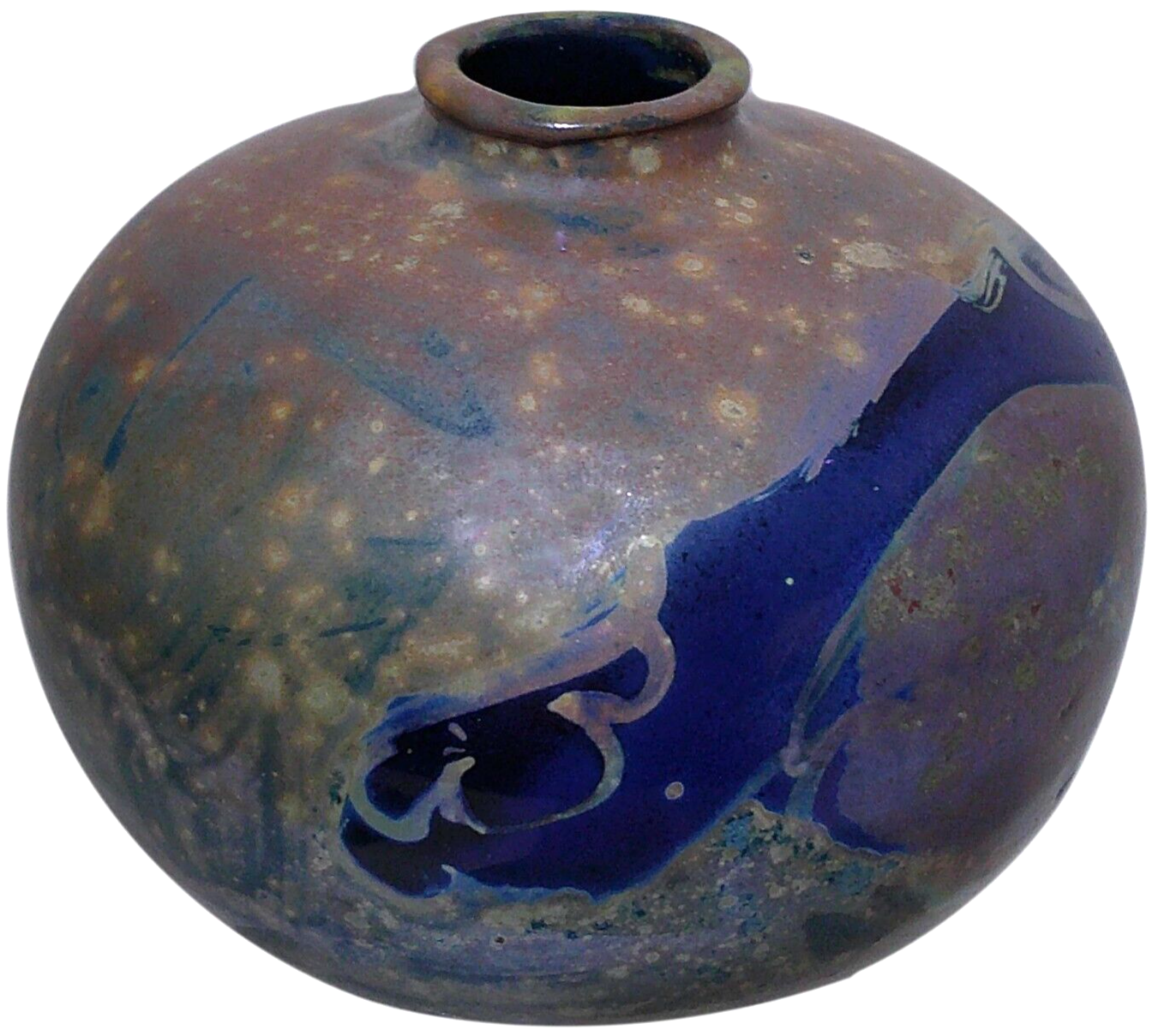 MID-20TH C VINT SGND MODERNIST WHL-THRWN, HND DEC W/VARIEGATED GLAZE SM ...