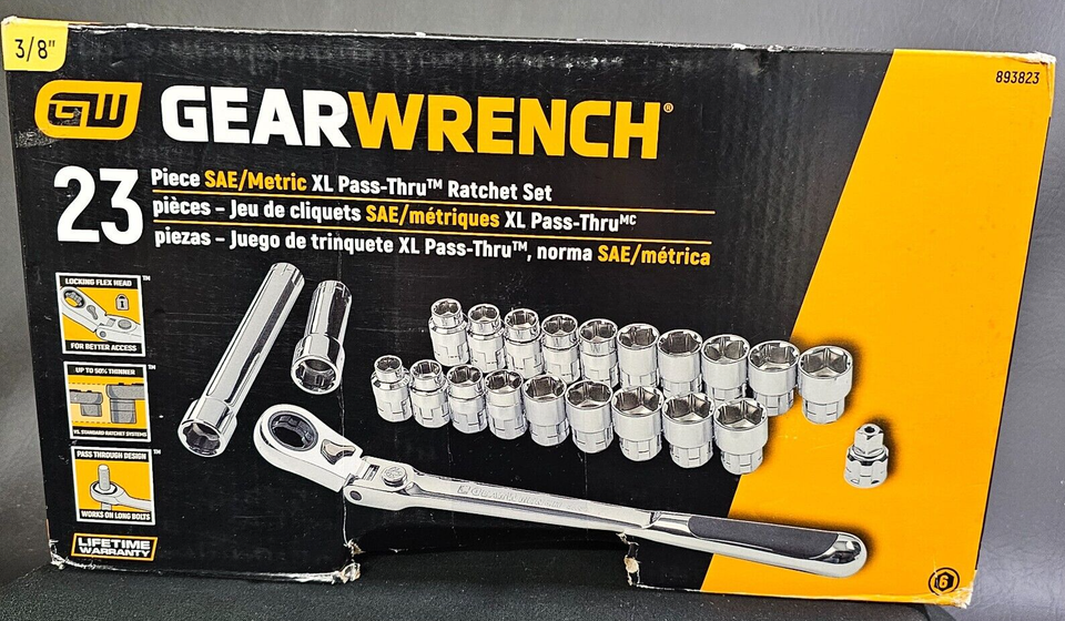 Gearwrench 23pc SAE / Metric 3/8 dr Size XL Pass-Thru Ratchet/Socket ...