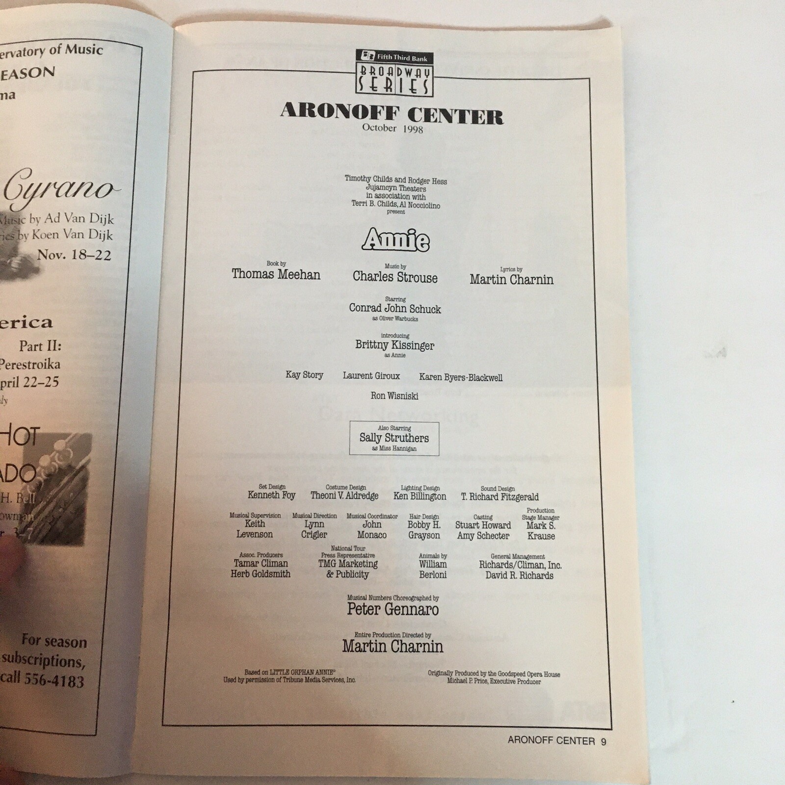 Annie Broadway Musical Playbill October 1998 Aronoff Center Cincinnati ...