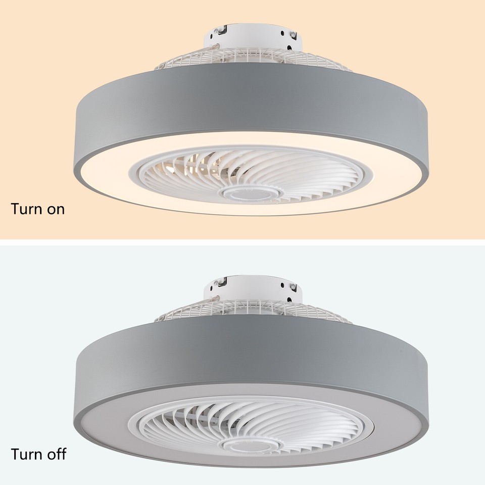 22'' Invisible Ceiling Fan Semi Flush Mount Remote 3 Speed Fan with LED ...