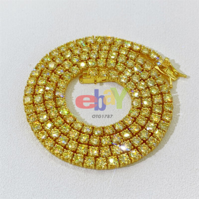 3-4mm VVS Canary Yellow Moissanite Tennis Chain 925s Passes 💎 Tester ...