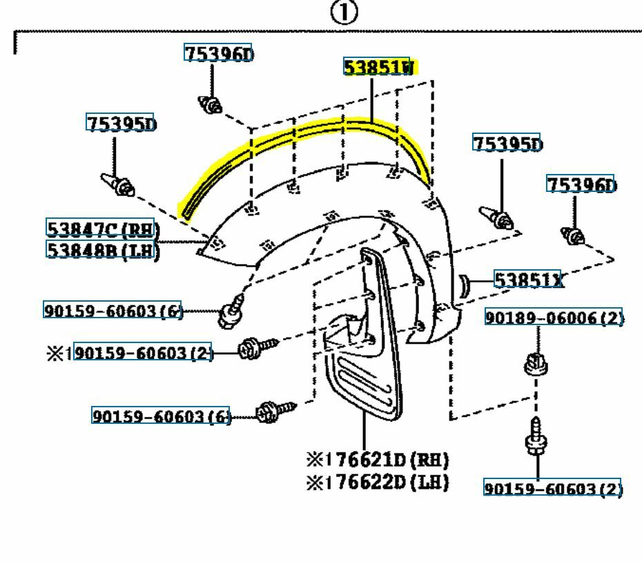 Toyota Genuine 53852-0K060-C0 Pad Front Wheel Opening Extension No.1 ...