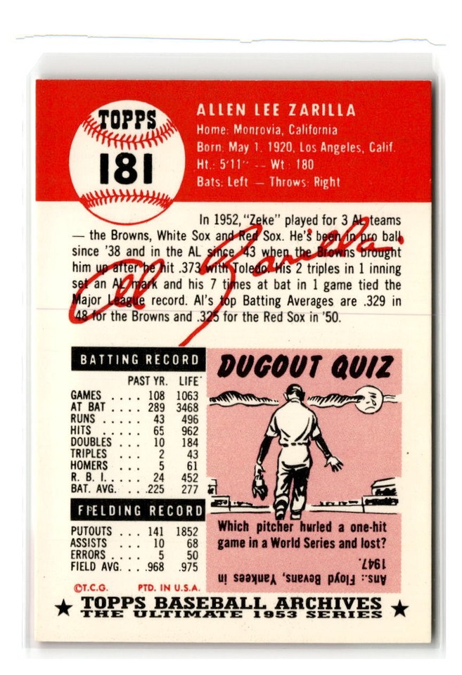 1991-Topps Archives 1953 -#181-Al Zarilla -Boston Red Sox | eBay