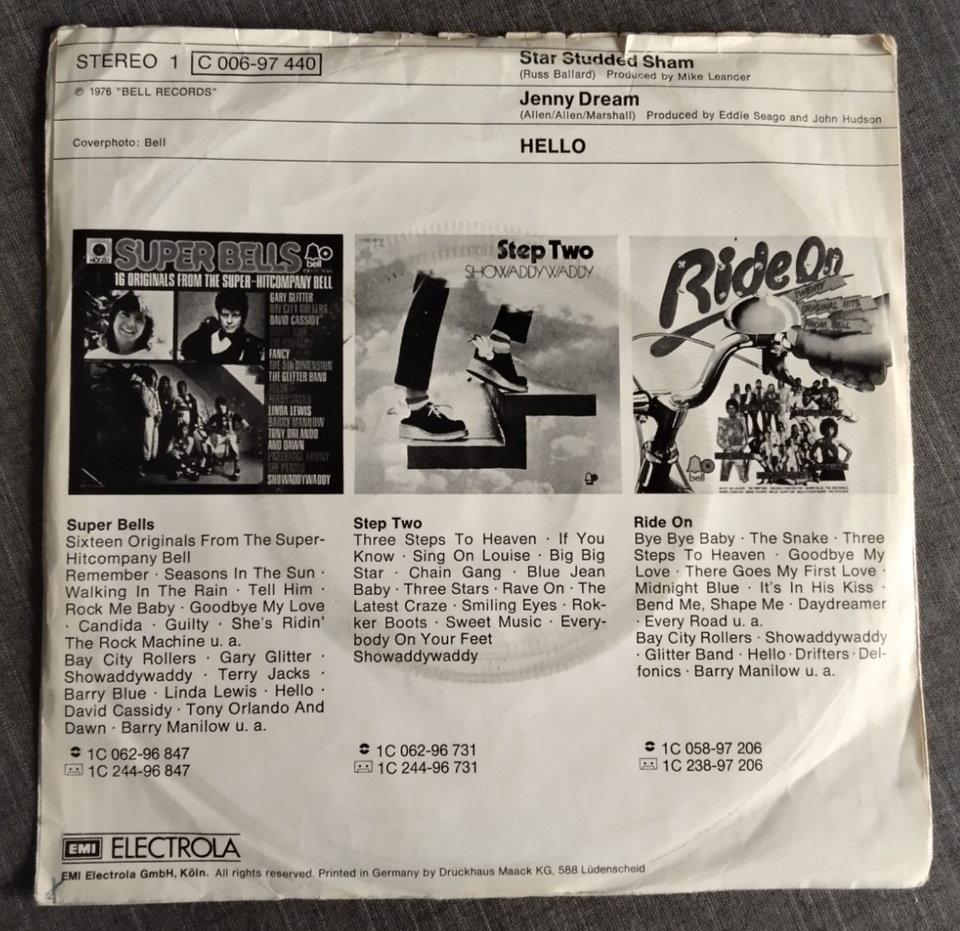 7" Hello/Star Studded Sham / Jenny Dream(1976) Single | eBay