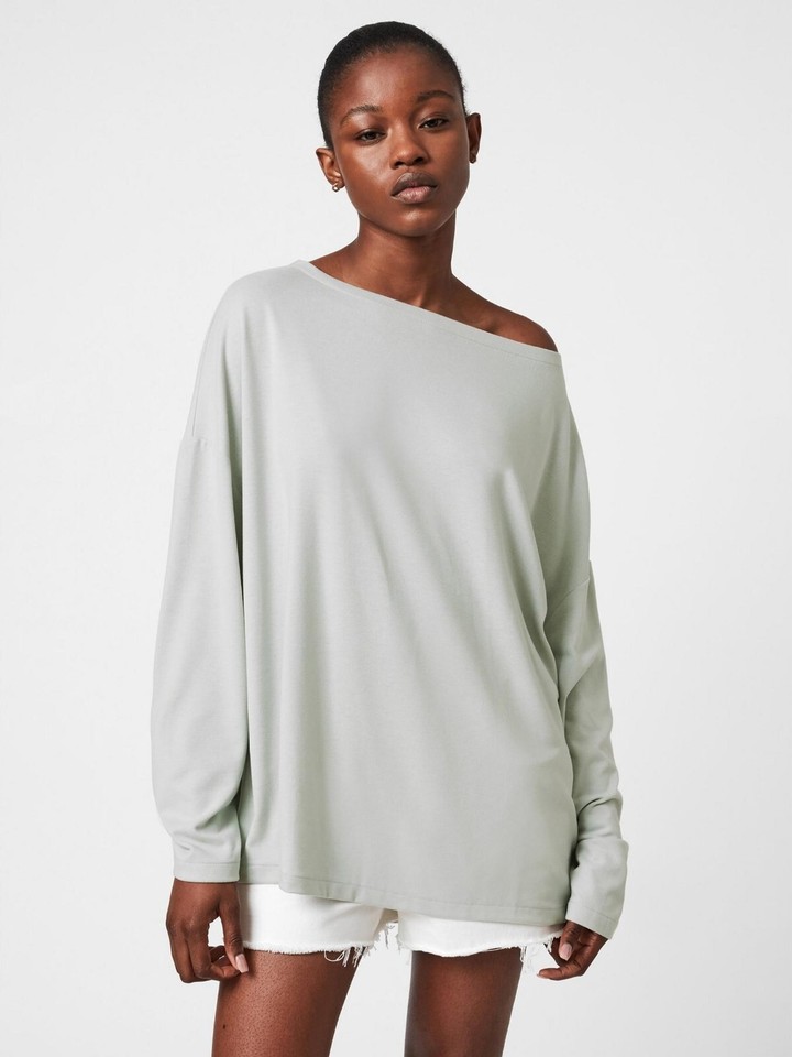All Saints Rita T-shirt Designer Long Sleeve Drop Shoulder Detail Tee ...