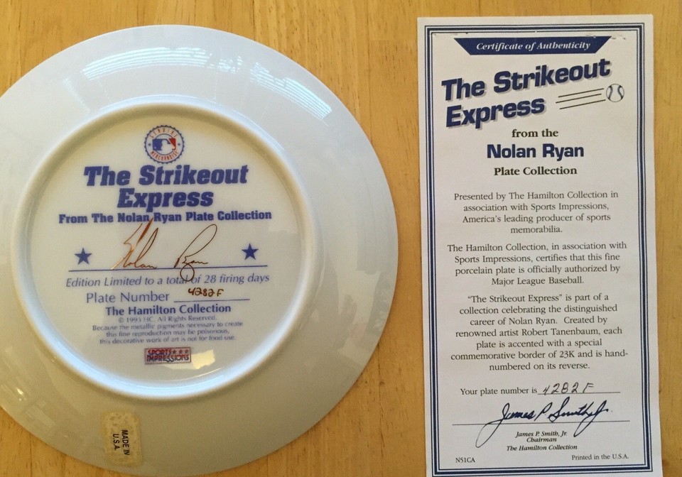 Nolan Ryan “The Strike Out Express” Plate by The Hamilton Collection | eBay