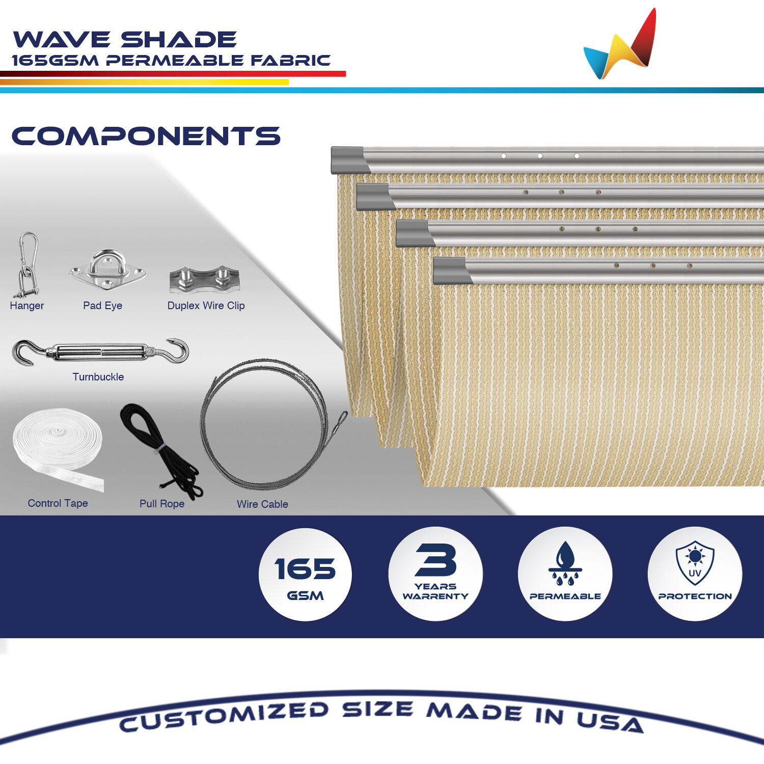 Beige Retractable Slide on Wire Canopy Awning Roofing Replacement for ...