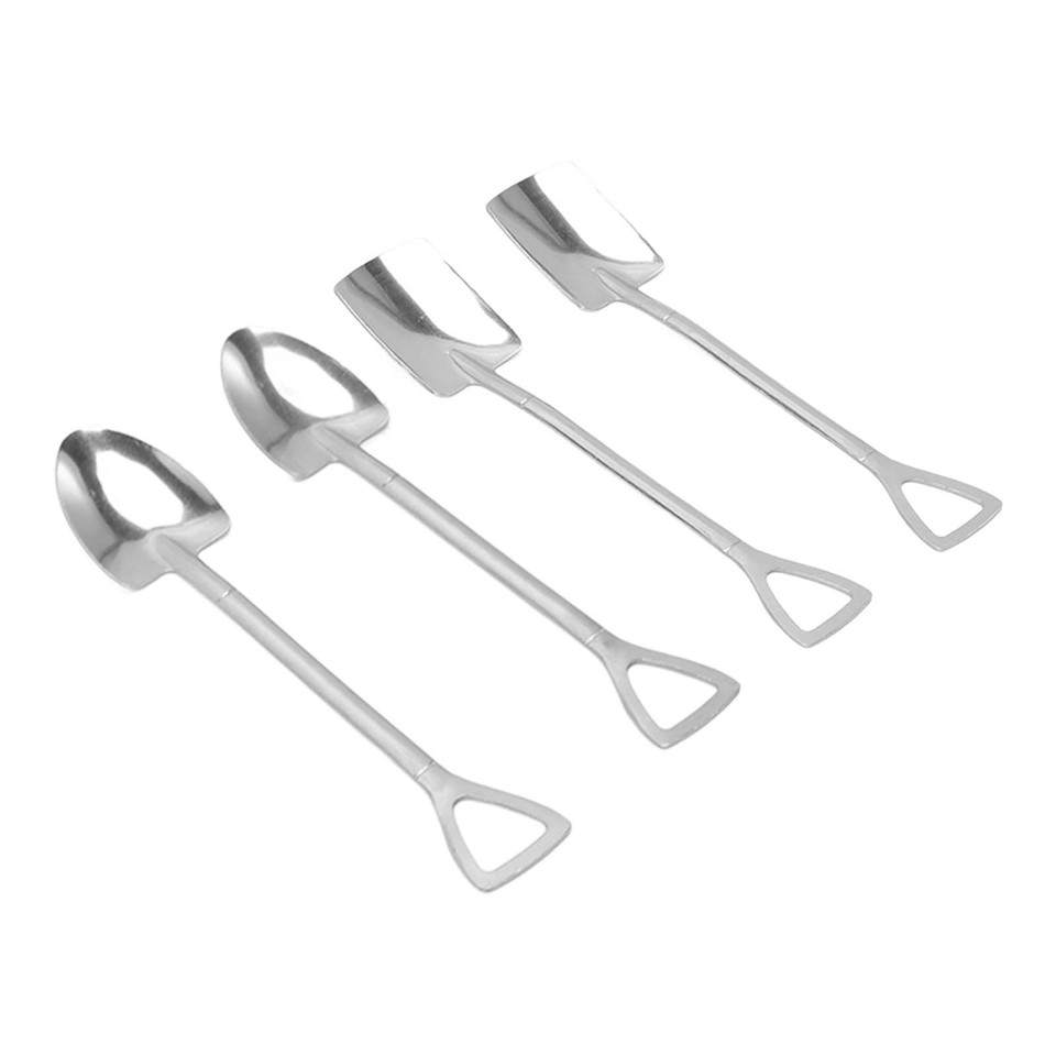 4Pcs Mini Shovel Spoons Stainless Steel 2 Pointed Shovel 2 Quadrate ...