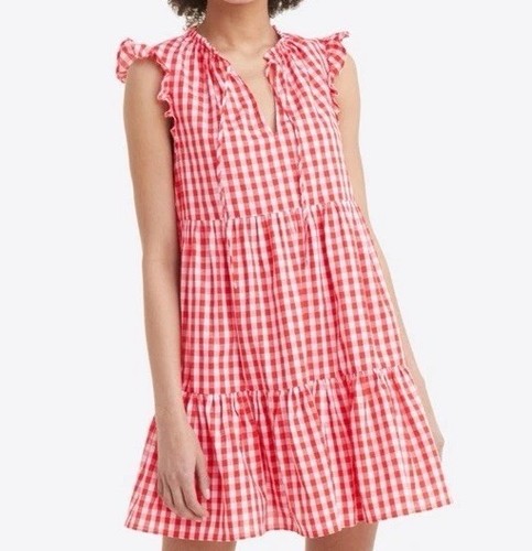 Draper James Connie Flutter Sleeve Swing Dress M Red White Gingham ...