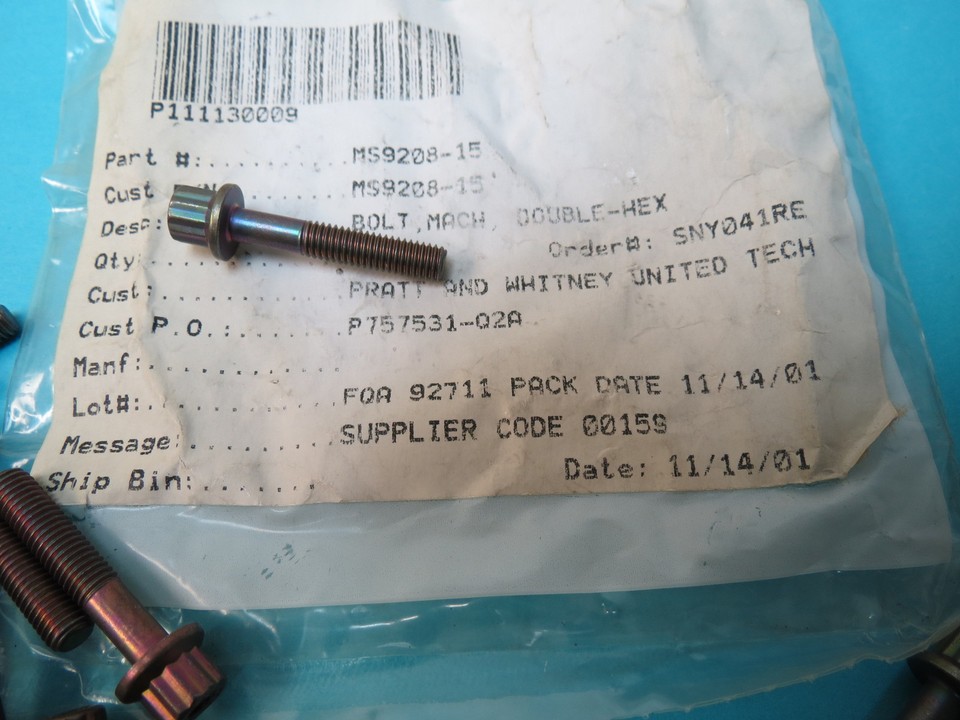 #10-32 Double Hex 12 Point Aerospace Aircraft Bolts MS9208-15 Military ...