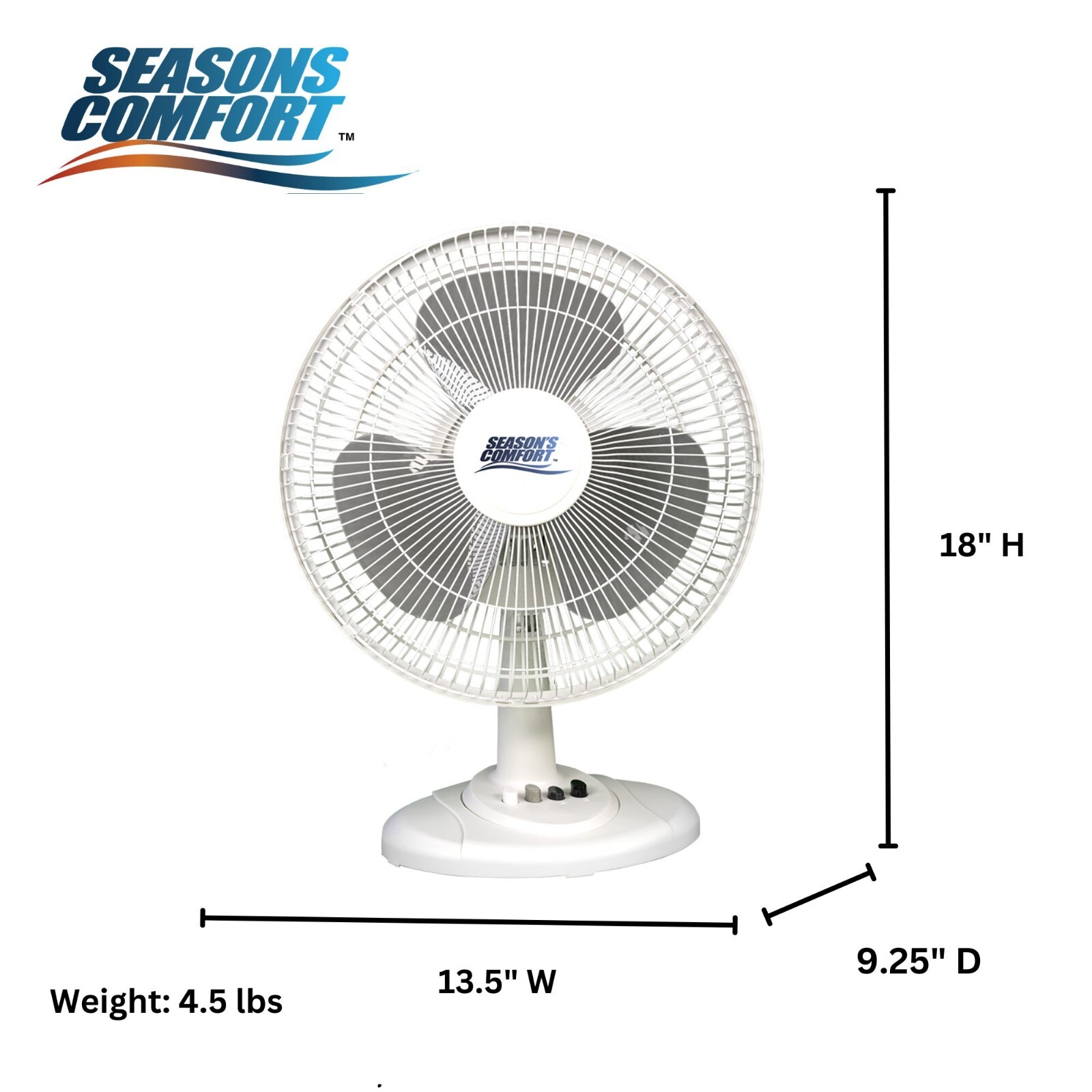 Seasons Comfort 12 Inch Tabletop Oscillating Fan, 3 Speeds, Adj Tilt ...