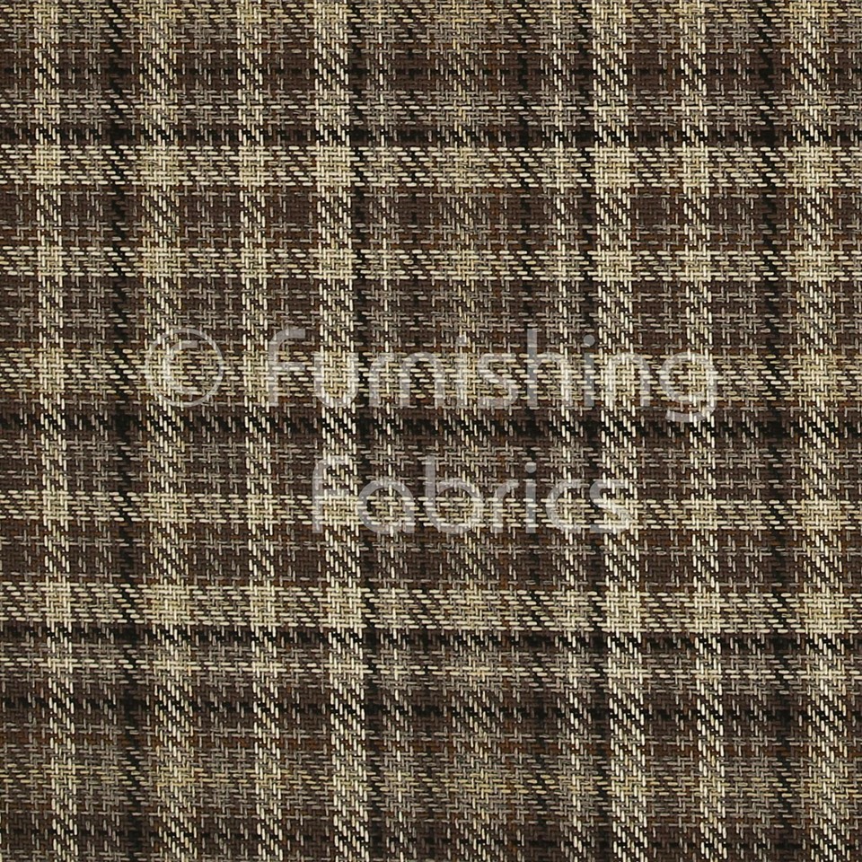 Designer Brown Geometric Tartan Check Pattern Chenille Upholstery ...