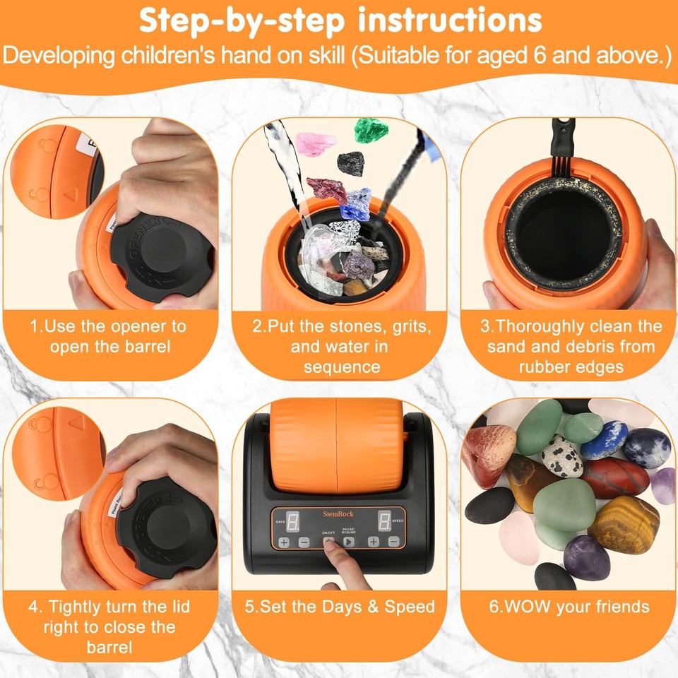 Rock Tumbler Kit, Complete Rock Polisher Machine, Durable 1 Lb Barrel ...