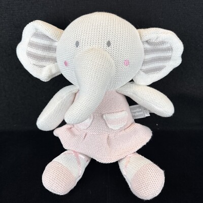 Living Textiles Amelia Elephant 14" Knitted Pink White Plush Rattle ...