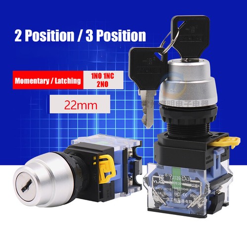 22mm 2 3 Position On/Off Key Switch Momentary Latching Security Key ...