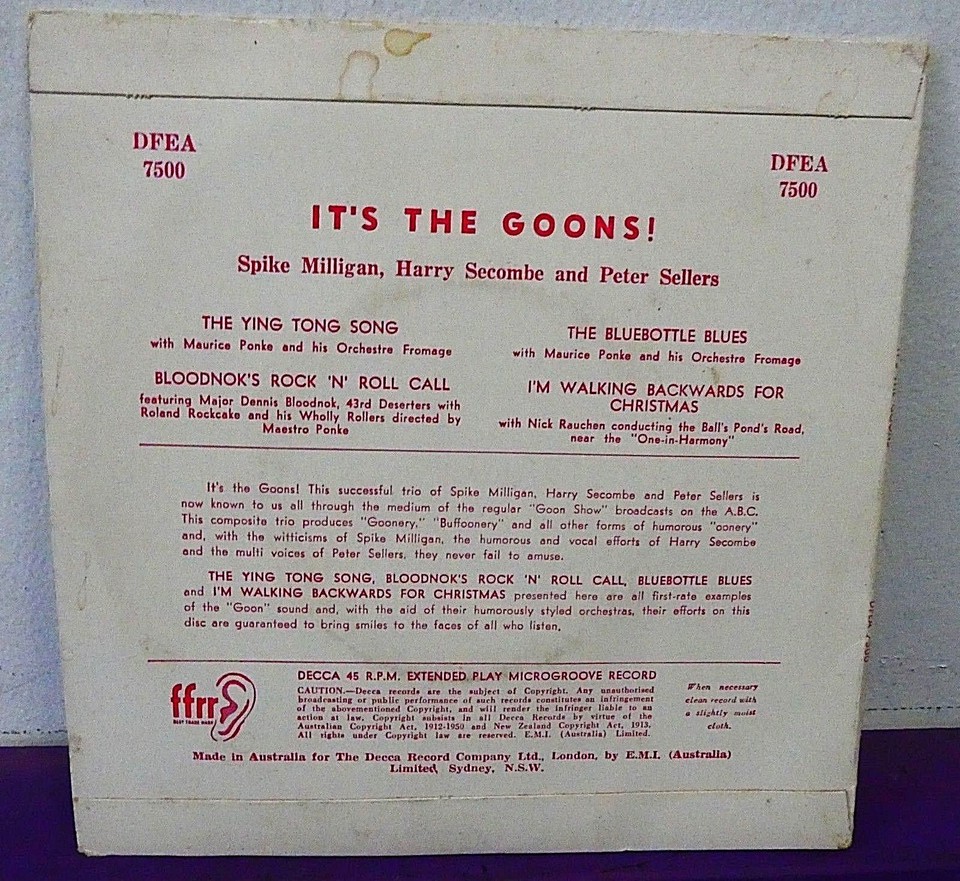 THE GOONS Its The Goons EP DECCA AUSTRALIA DFEA 7500 Picture Sleeve 7 ...