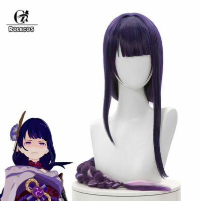 Genshin Impact Raiden Shogun Cosplay Wig Long Mixed Color Braids ...